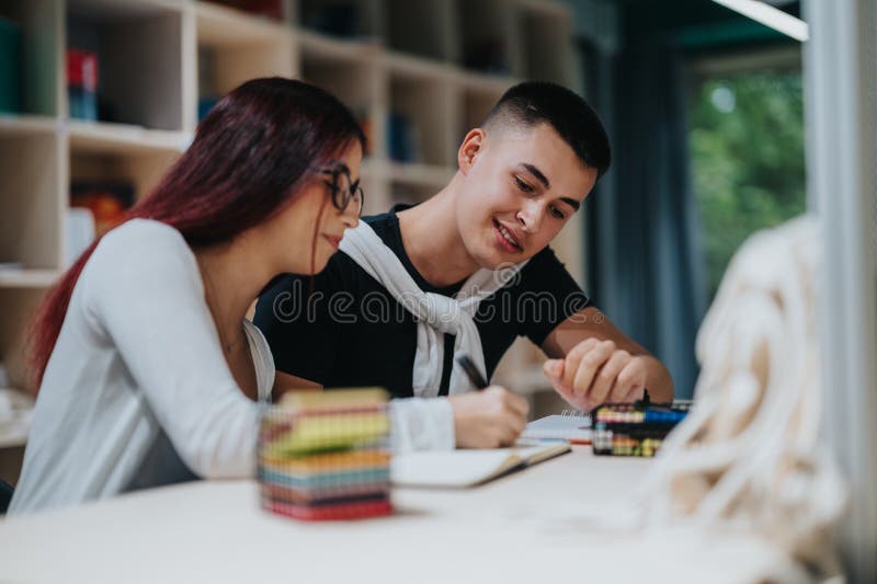 Students Collaborating on a Project in a Modern Library Setting Stock Photo - Image of ...