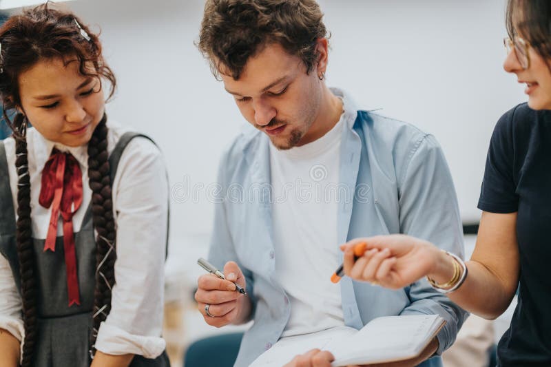 Students Collaborating on a School Project in Classroom Setting Stock ...