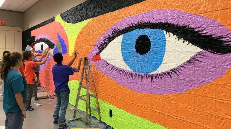 Students Collaboratively Paint a Large-scale Abstract Eye Mural on a ...