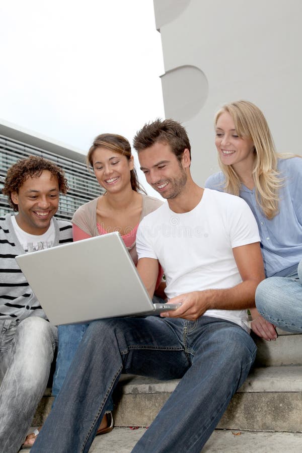 Students in College with Computer Stock Photo - Image of technology ...