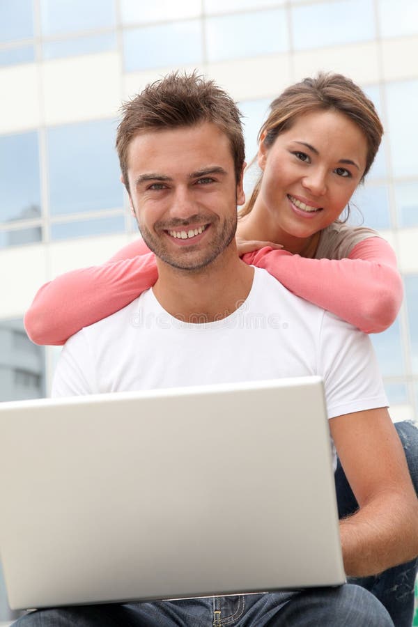 Students in College with Computer Stock Image - Image of friends ...