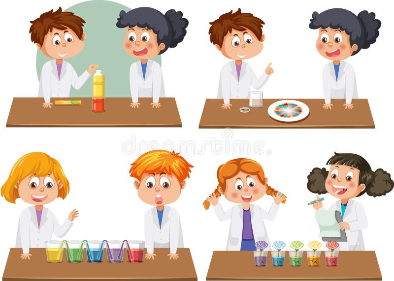 Students with Colour Science Experiments Stock Vector - Illustration of ...