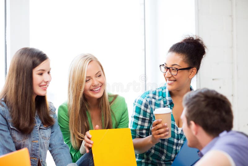 Students Communicating and Laughing at School Stock Photo - Image of ...