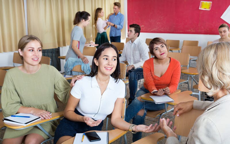 Students Communicating during Recess between Lectures Stock Image ...
