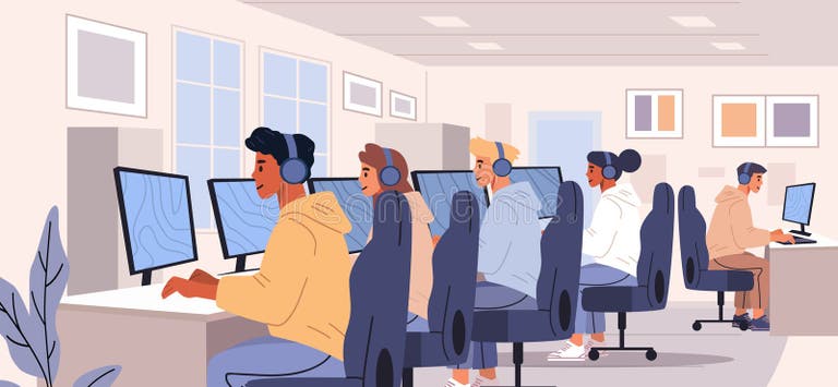 Students Computer Lab Learning Technology Teamwork Classroom Modern ...