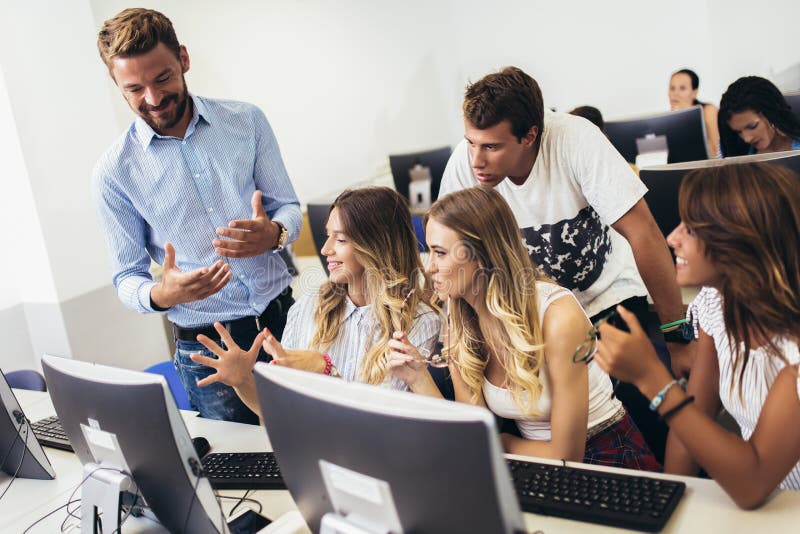 Students in a Computer Lab, Using Computers during Class Stock Photo ...