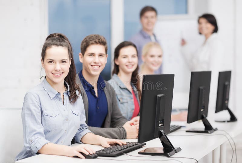 Students with Computer Monitor at School Stock Photo - Image of ...