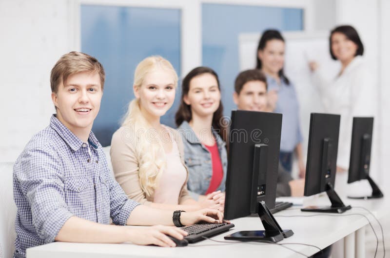 Students with Computer Monitor at School Stock Image - Image of class ...