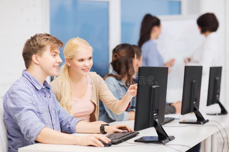 Students with Computer Monitor at School Stock Photo - Image of ebook ...
