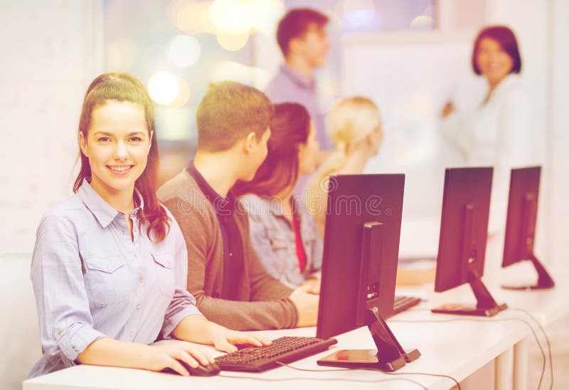 Students with Computer Monitor at School Stock Image - Image of lecture ...