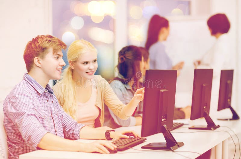 Students with Computer Monitor at School Stock Image - Image of ...