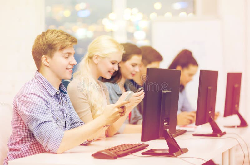 Students with Computer Monitor and Smartphones Stock Image - Image of ...