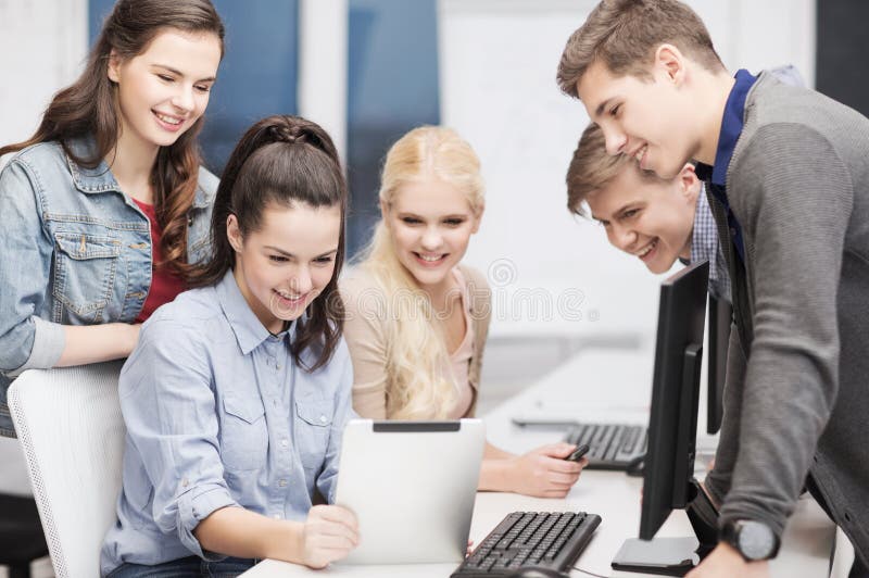 Students with Computer Monitor and Tablet Pc Stock Image - Image of ...