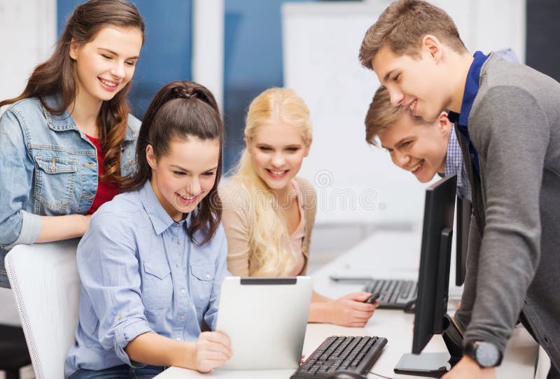 Students with Computer Monitor and Tablet Pc Stock Image - Image of ...