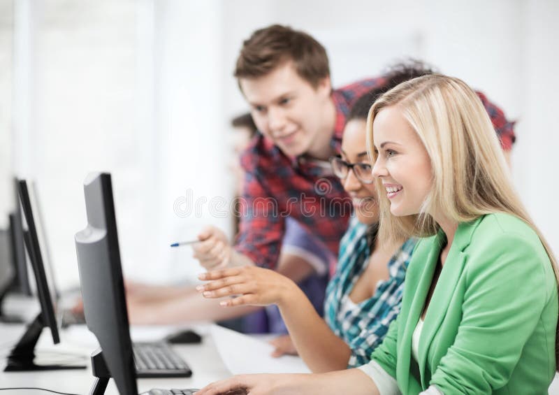 Students with Computer Studying at School Stock Photo - Image of help ...