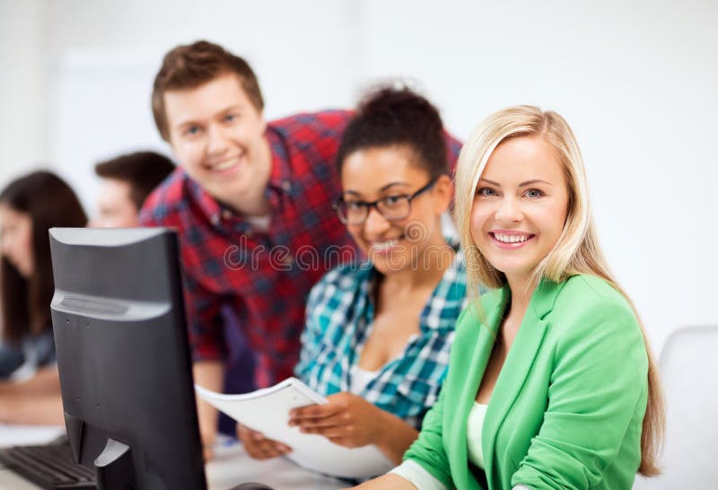 Students with Computer Studying at School Stock Image - Image of ...