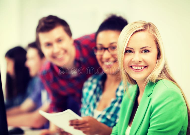 Students with Computer Studying at School Stock Image - Image of campus ...