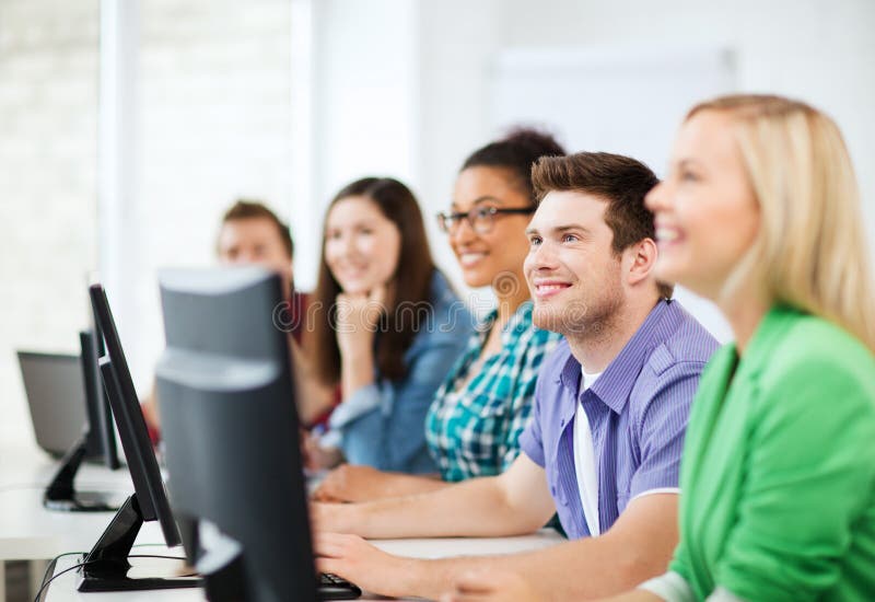 Students with Computers Studying at School Stock Photo - Image of ...