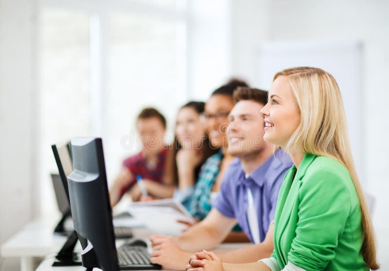 Students with Computers Studying at School Stock Image - Image of ...