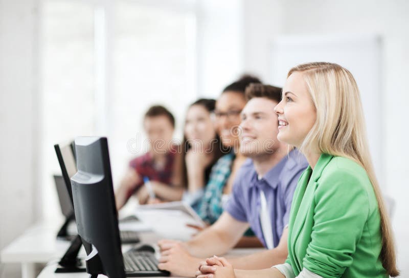 Students with Computers Studying at School Stock Image - Image of ...