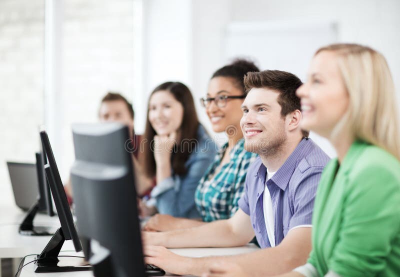 Students with Computers Studying at School Stock Image - Image of ...