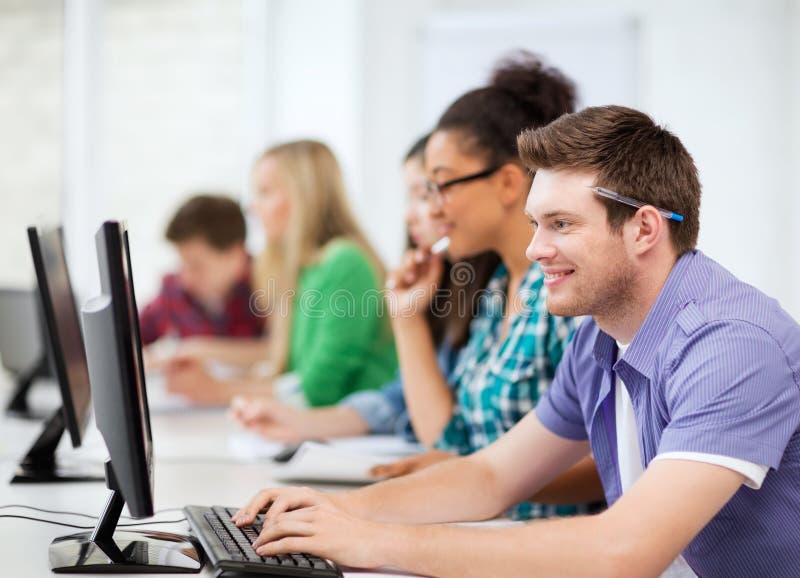 Students with Computers Studying at School Stock Image - Image of ...