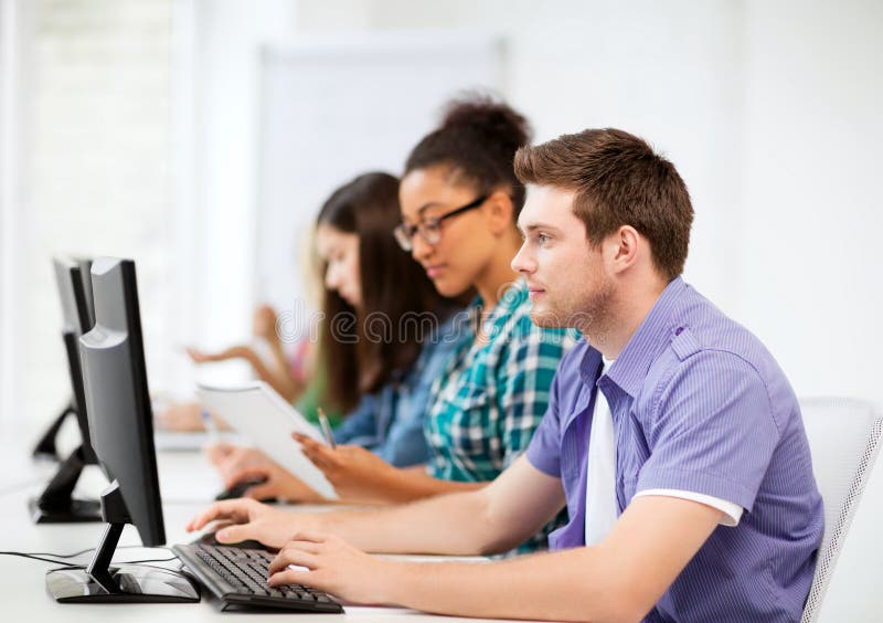 Students with Computers Studying at School Stock Image - Image of ...