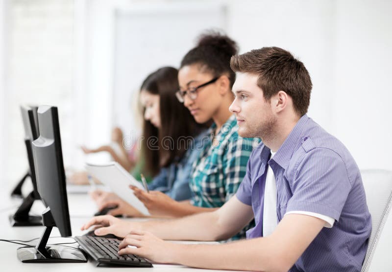 Students with Computers Studying at School Stock Image - Image of ...