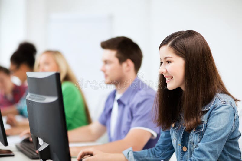 Students with Computers Studying at School Stock Photo - Image of ...