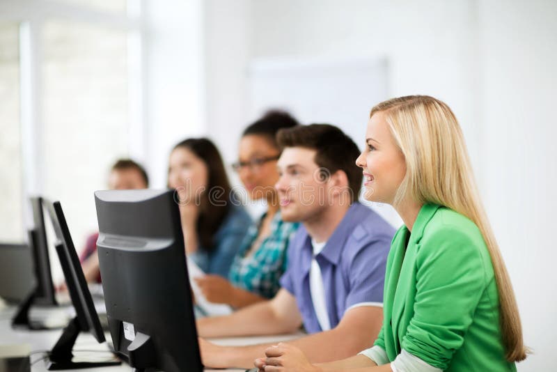 Students with Computers Studying at School Stock Photo - Image of group ...