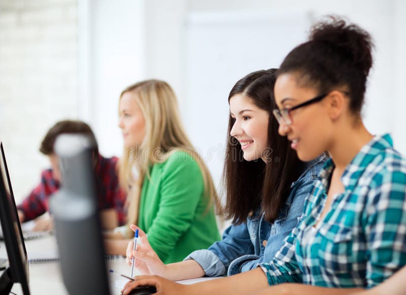 Students with Computers Studying at School Stock Photo - Image of ...