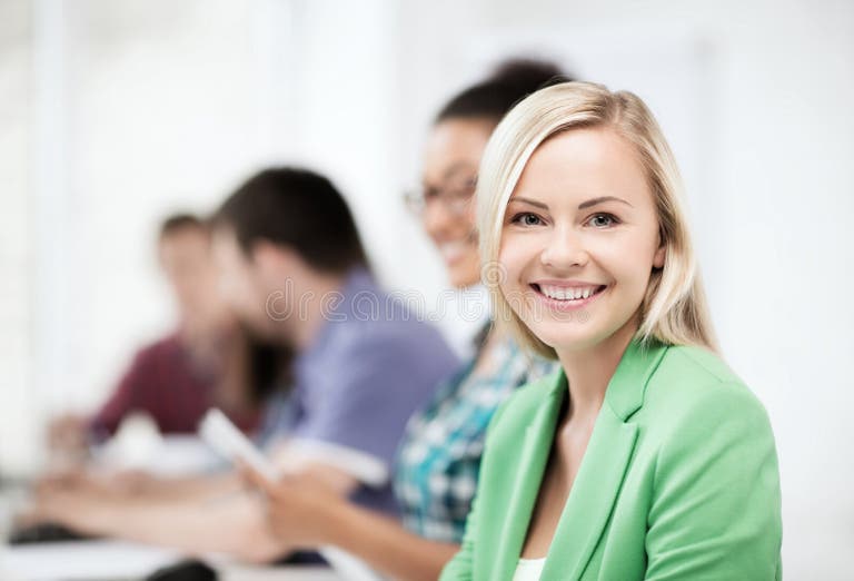 Students with Computers Studying at School Stock Image - Image of ...