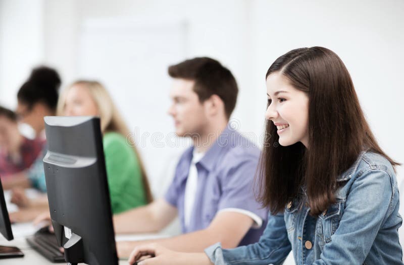 Students with Computers Studying at School Stock Photo - Image of exam ...