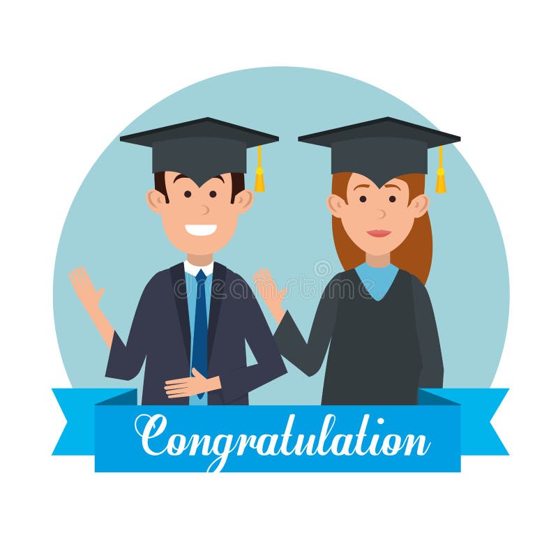Students Couple Graduation with Uniform Stock Vector - Illustration of ...
