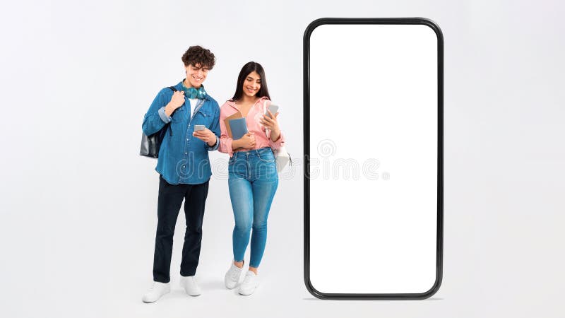 Students Couple Texting on Smartphones Large Phones Texting, White ...