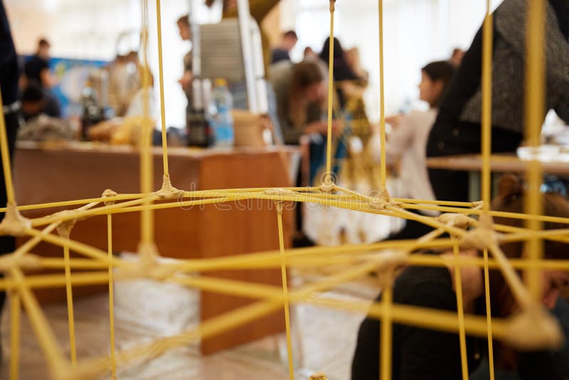 Students Create Different Designs from the Spaghetti Tower Stock Photo ...