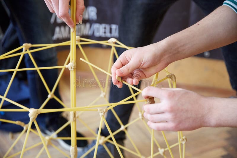 Students Create Different Designs from the Spaghetti Tower Stock Photo ...