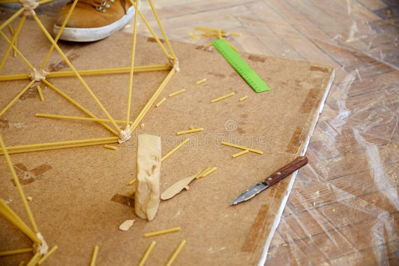 Students Create Different Designs from the Spaghetti Tower Stock Photo ...
