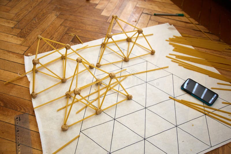 Students Create Different Designs from the Spaghetti Tower Stock Photo ...