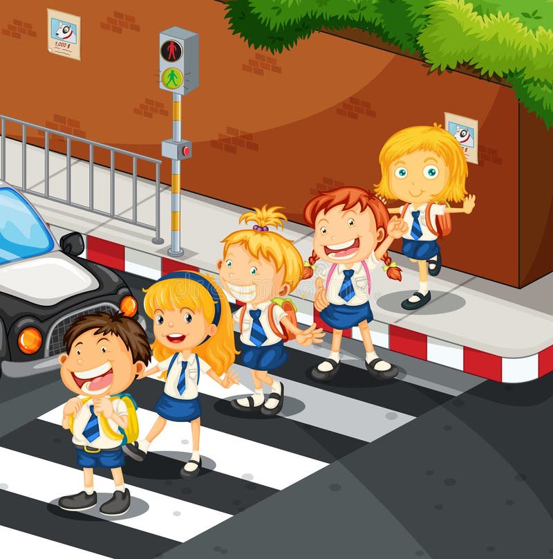 Kids Crossing The Road At Zebra Crossing Stock Vector - Illustration of ... Kids Crossing The Road At Zebra Crossing Stock Vector - Illustration of ...