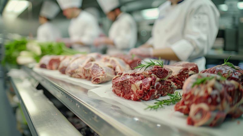 Students at a Culinary School Learn Meat Preparation with Fresh Beef ...