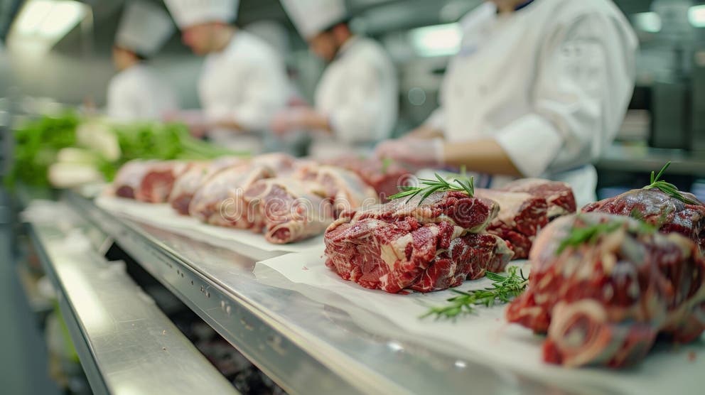 Students at a Culinary School Learn Meat Preparation with Fresh Beef ...