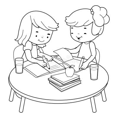 Doing Homework Coloring Page Stock Illustrations – 30 Doing Homework ...