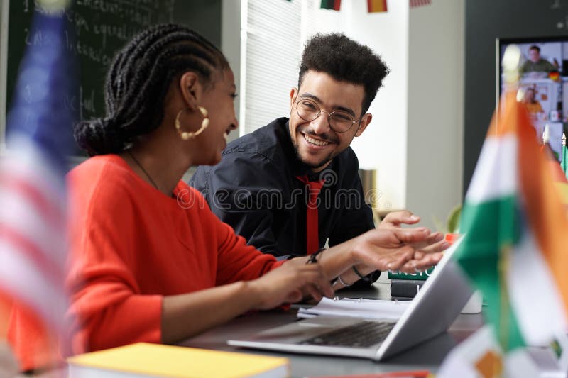 Students Discussing Online Work Together Stock Image - Image of talk ...