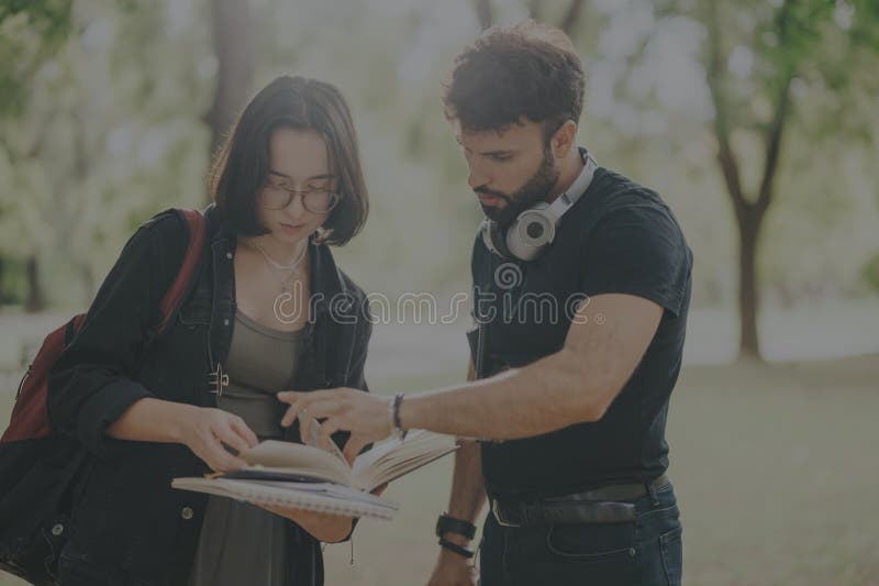 Students Discussing with Professor in a Park during Study Session Stock ...