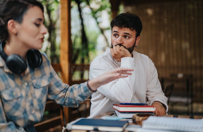 Students Discussing Studying Together Outdoors Relaxed Setting Stock ...