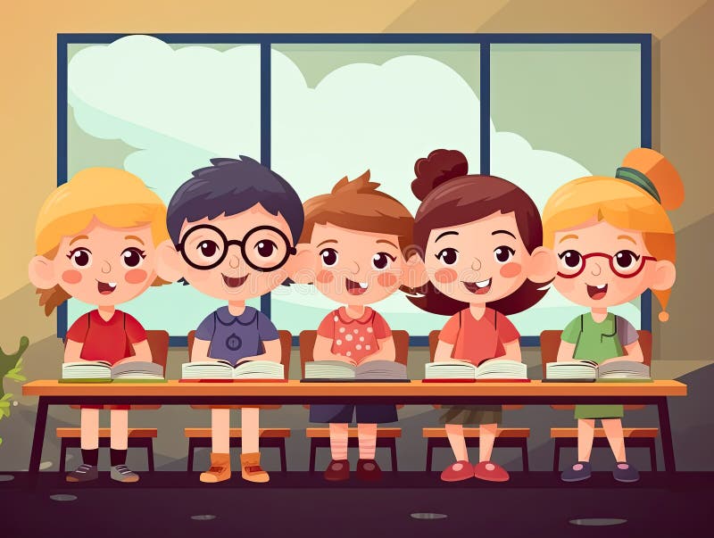 Students with Diversity is Sitting in Classroom for Education Banner ...