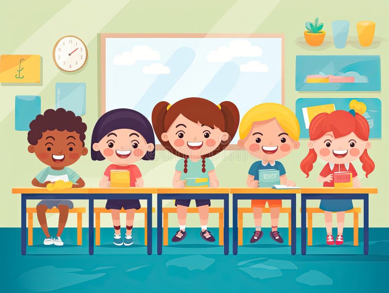 Students with Diversity is Sitting in Classroom for Education Banner ...