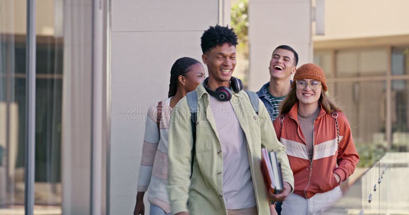 Students, Diversity and Walking As People with Backpack, Bonding or ...