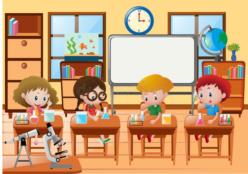 Students Doing Experiment in Science Class Stock Vector - Illustration ...